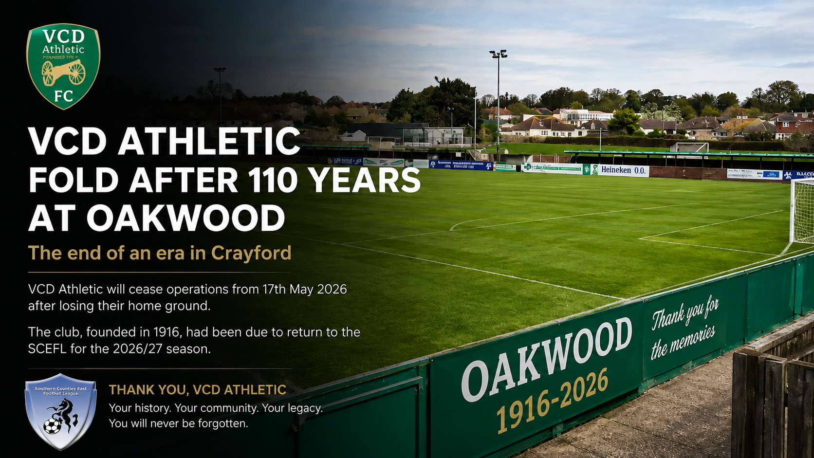 End of the road for VCD Athletic After 110 Years At Oakwood – SCEFL